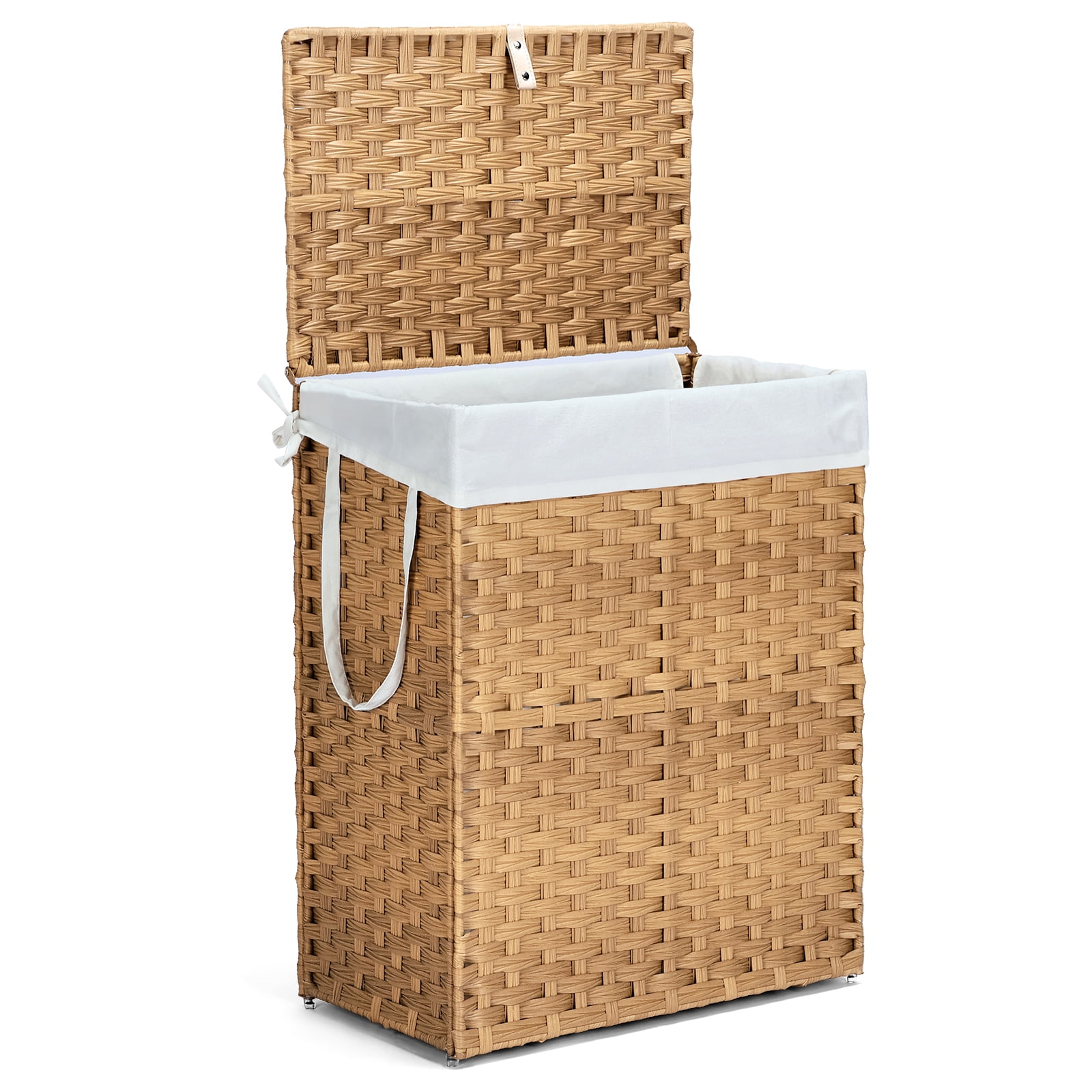 Laundry Basket with Lid, 90 L Hand-Woven Pp Rattan Laundry Basket with ...