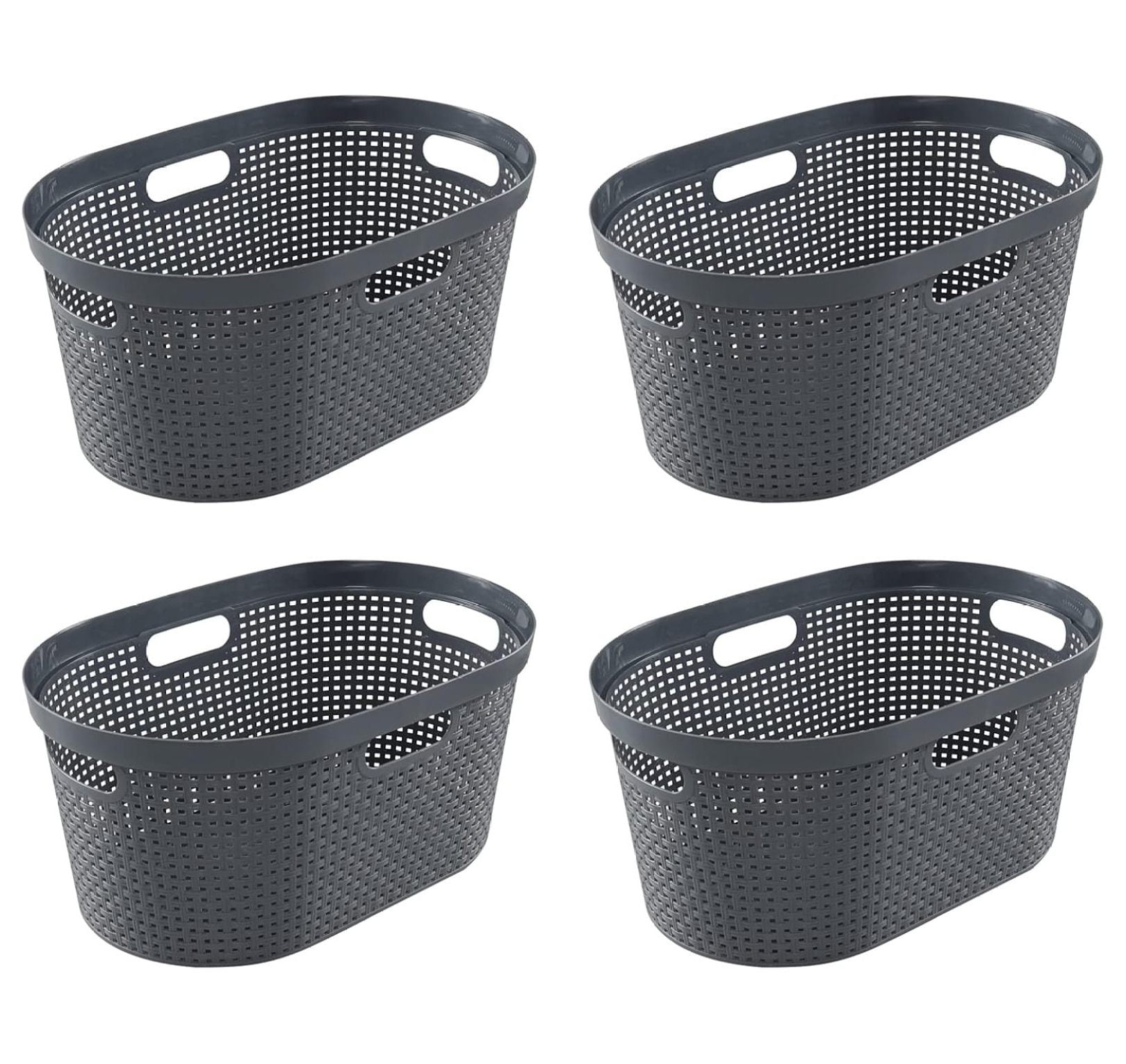 Laundry Baskets 4 Pack - 40 Liter Plastic Hamper with Handles - Gray ...