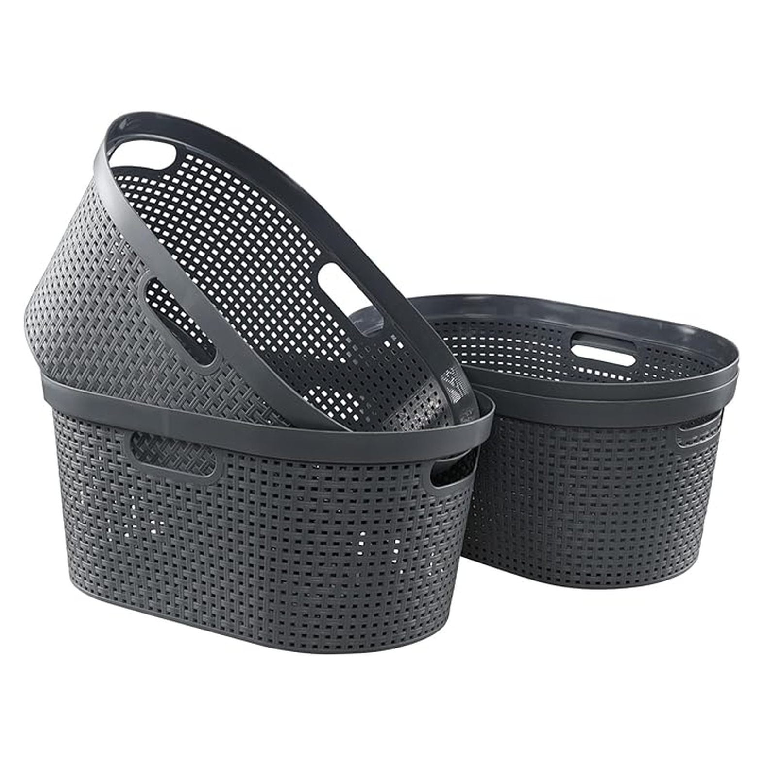 Laundry Baskets 4 Pack, 40L Large Plastic Hamper with Handles ...