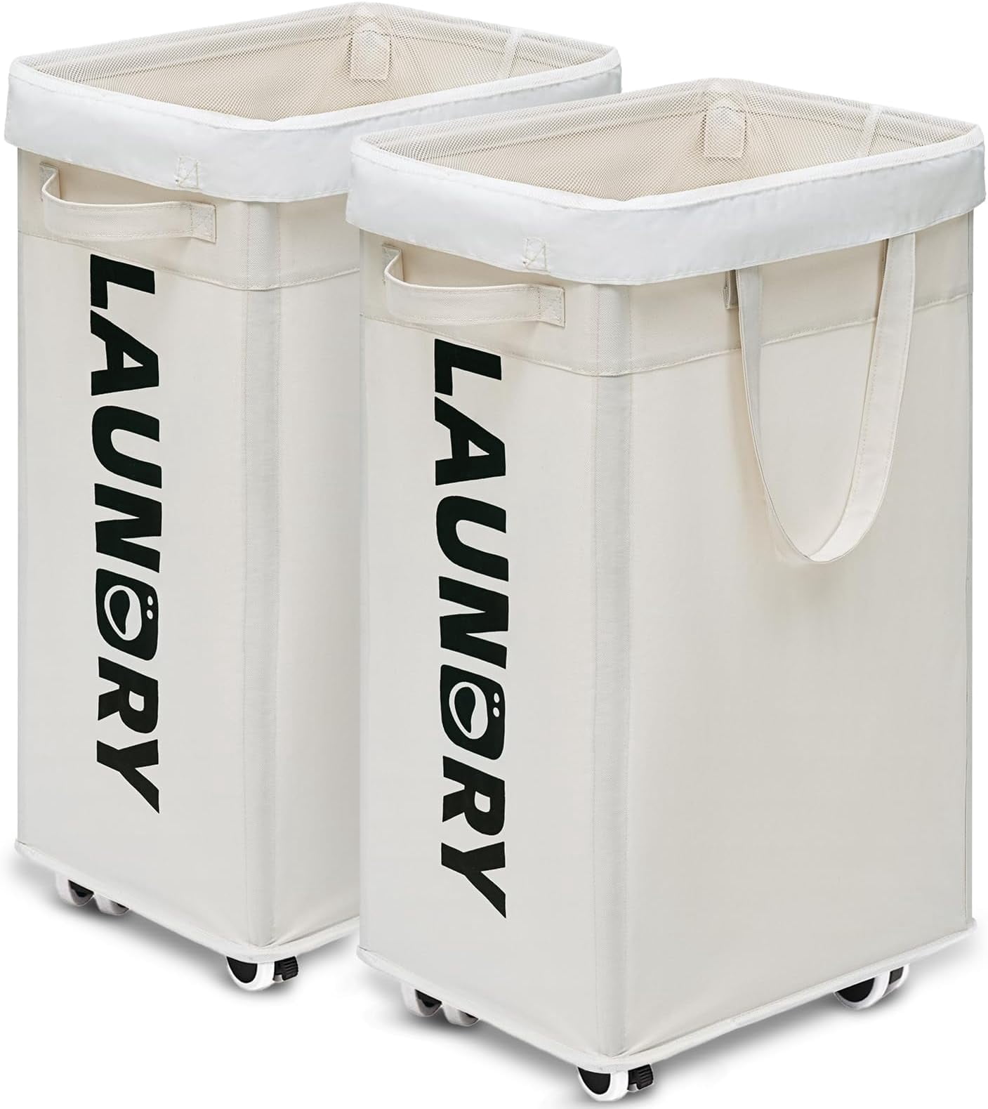 Laundry Baskets with Wheels and Handle, 2- 75L Collapsible Laundry ...