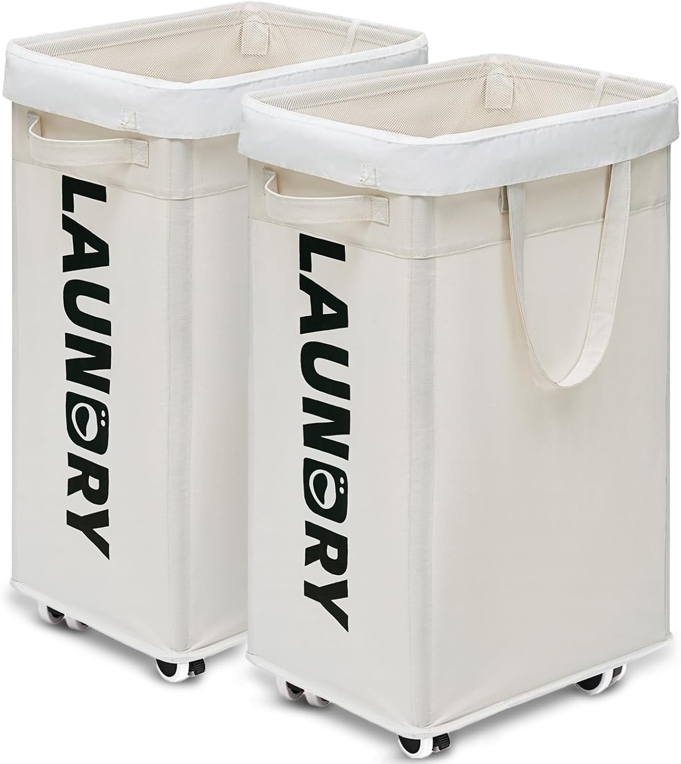 Laundry Baskets with Wheels and Handle, 2-Pack 75L Collapsible Laundry ...