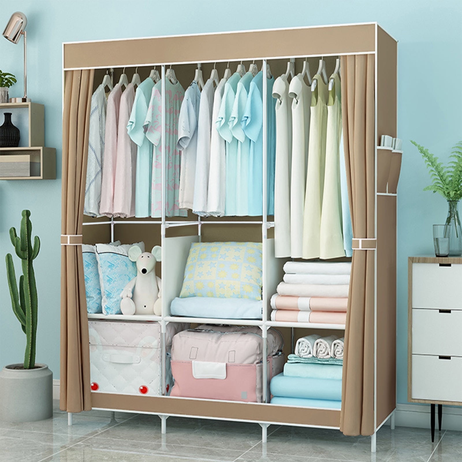 BAOKALER Portable Wardrobe Closet Storage with Cover, Non-Woven Fabric ...