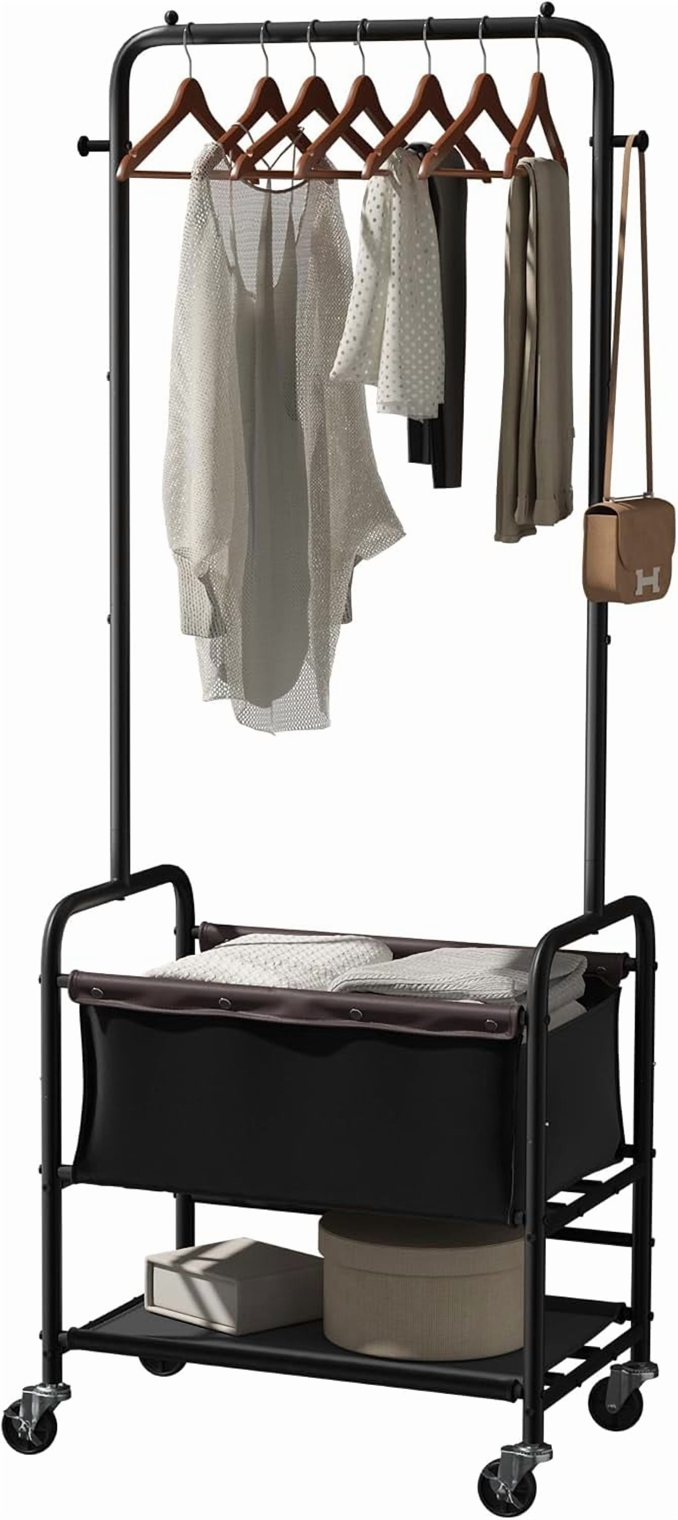 Laundry Cart with Hanging Rack, Rolling Laundry Cart with Wheels ...