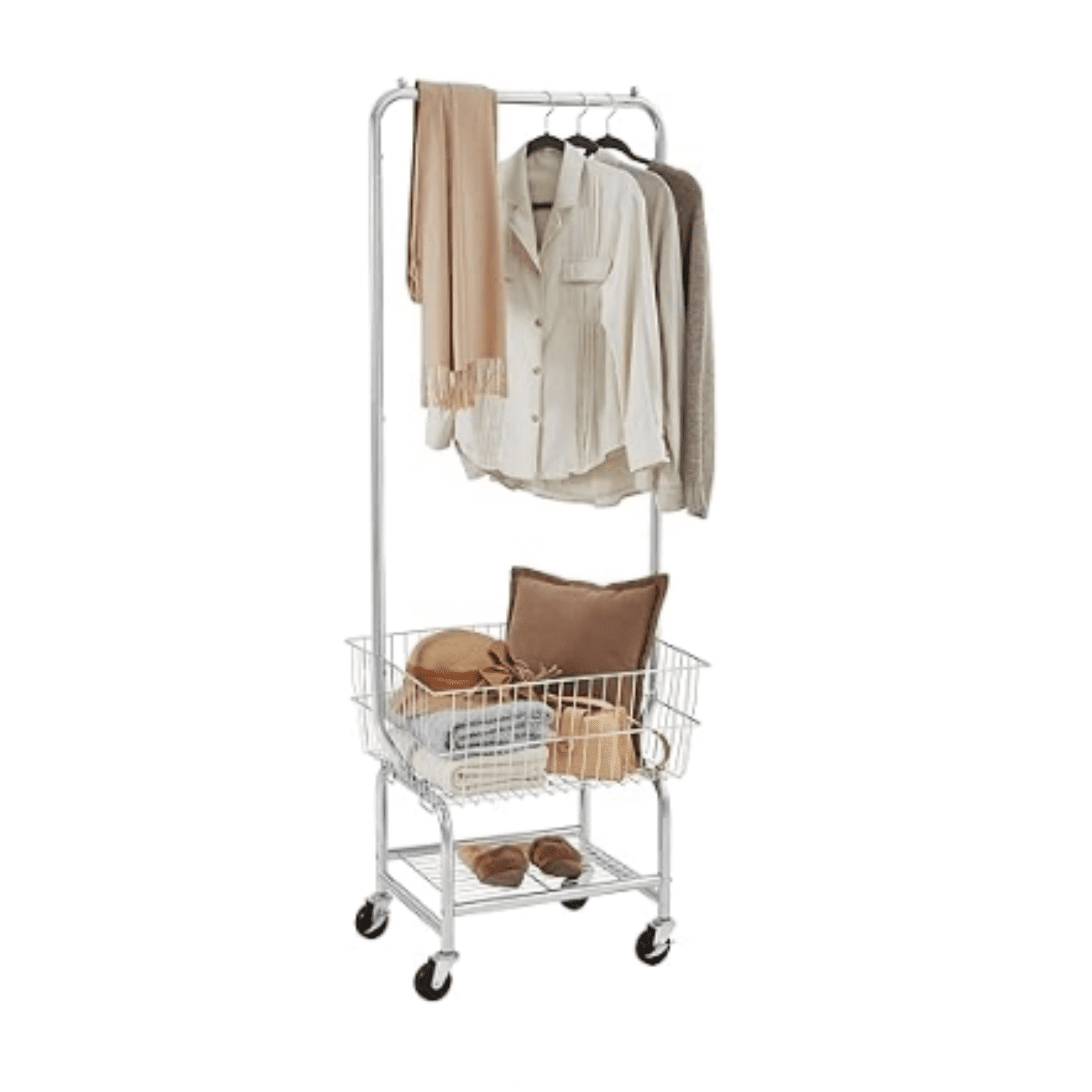 Laundry Cart with Wheels, Rolling Laundry Bakset with Hanging Rack ...
