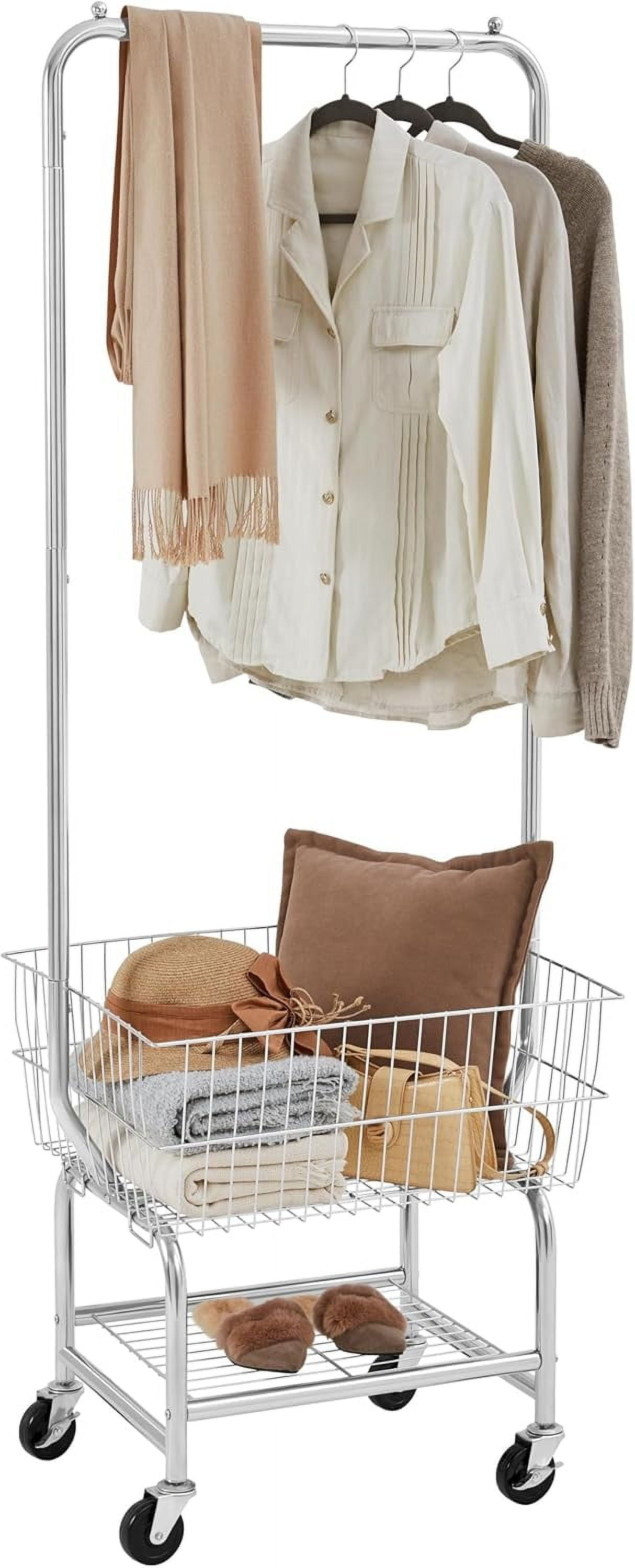 Laundry Cart with Wheels, Rolling Laundry Bakset with Hanging Rack ...