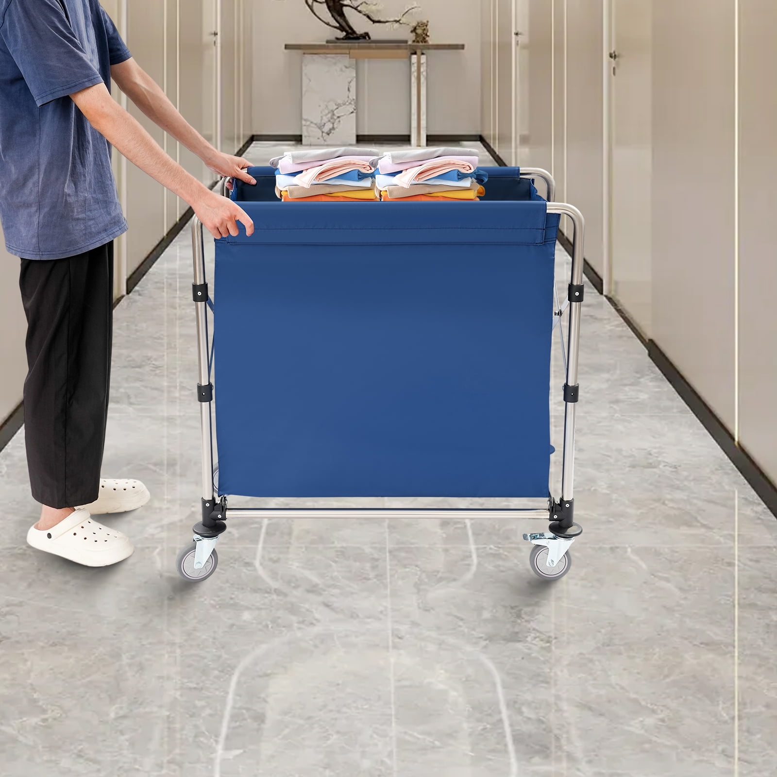 Laundry Cart with Wheels, Smooth Edge Foldable Laundry Cart, Blue ...