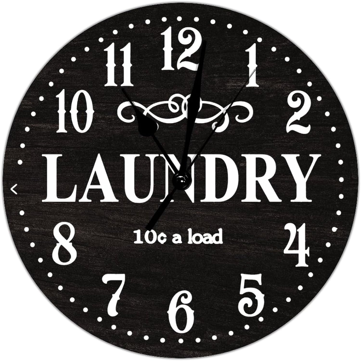 Laundry Clock Black Laundry Room Wall Clocks Silent Wall Clock 15 Inch ...
