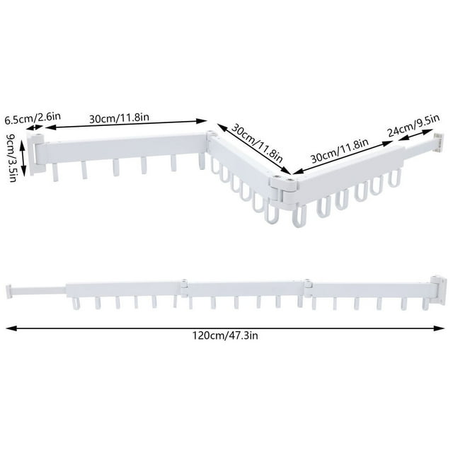 Laundry Clothes Storage Drying Rack Retractable Tri-Folding Hanger Wall ...