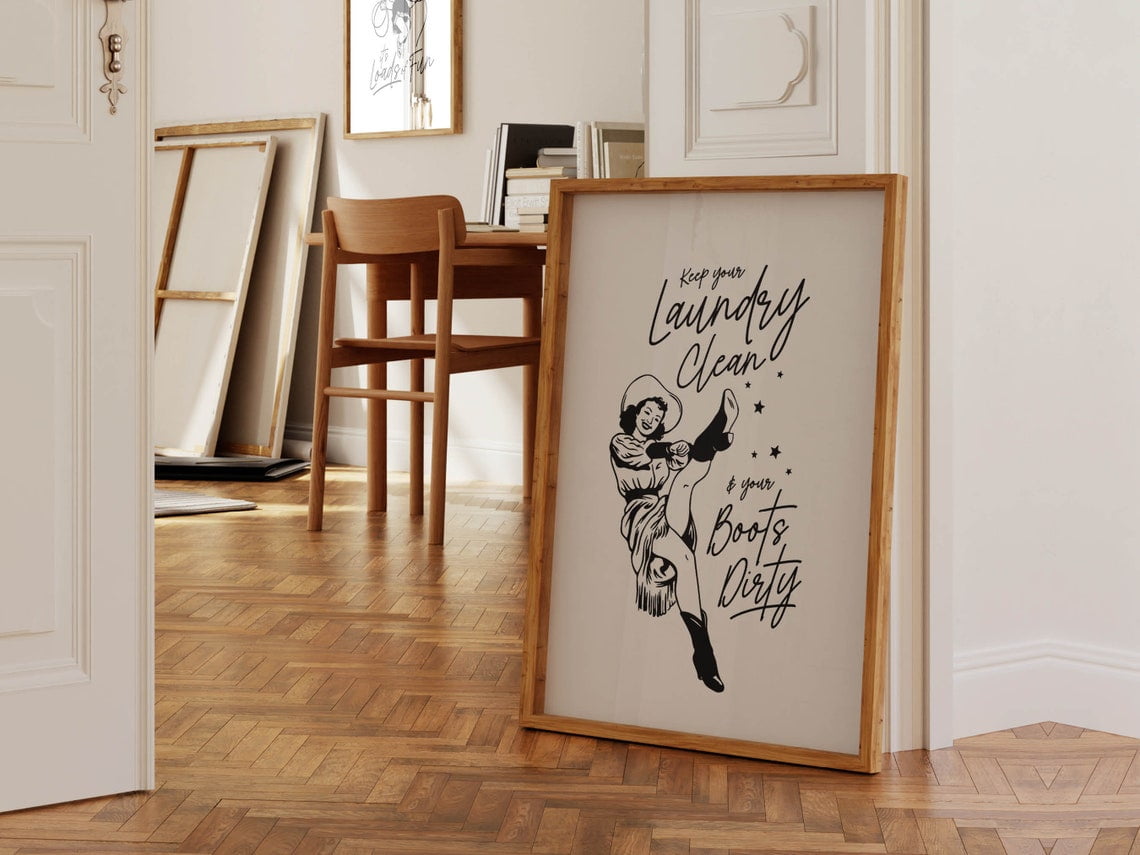 Laundry Cowgirl Print Fun Laundry Wall Art Western Laundry Room Poster ...