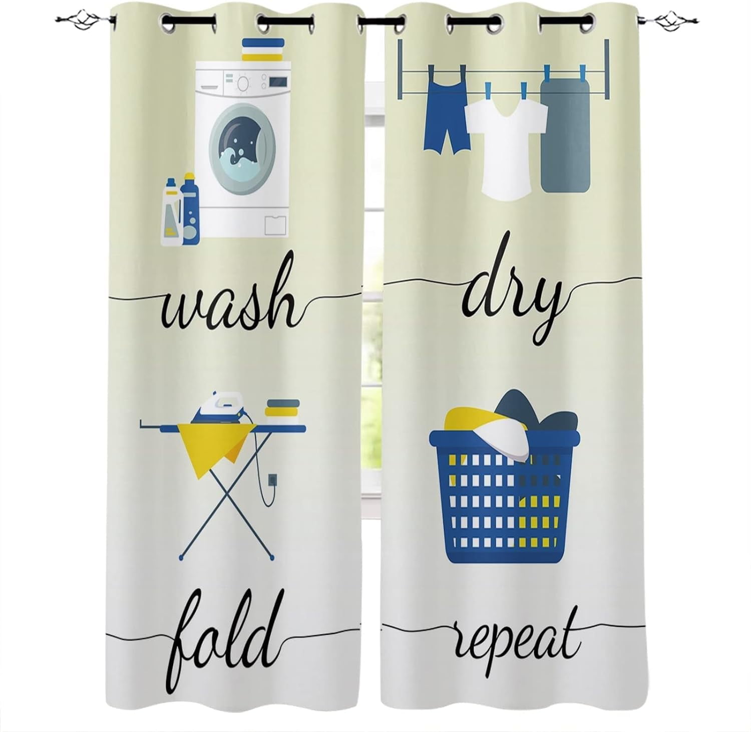 Laundry Curtains, Wash Dry Fold Repeat Window Drapes Room Darkening ...