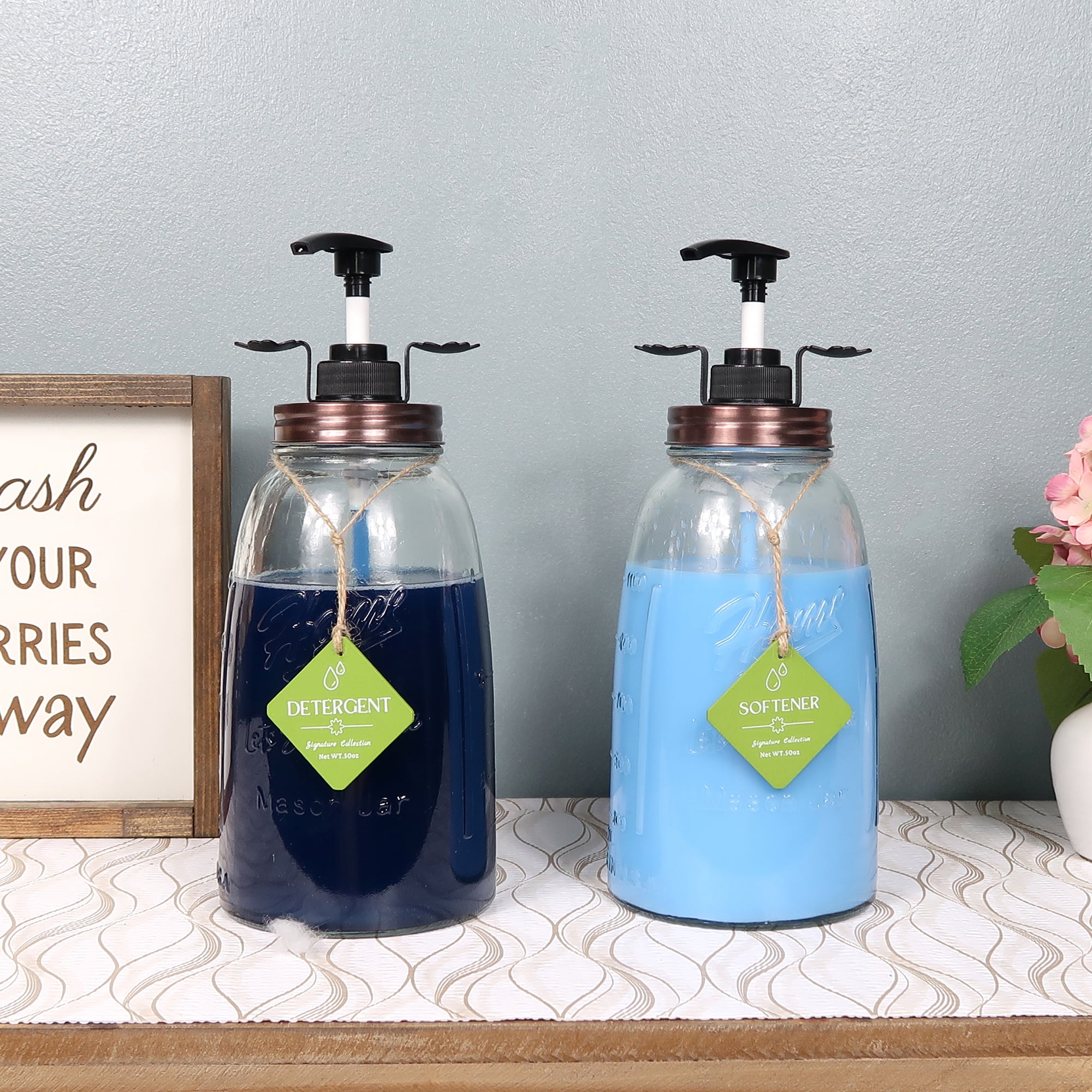 Laundry Detergent Dispenser for Laundry Room - Two 50oz Farmhouse Mason ...