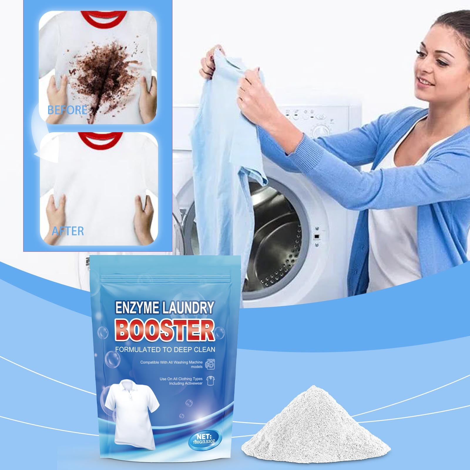 Laundry Detergent, Enzyme Laundry Booster, Powerful Stain Remover for ...