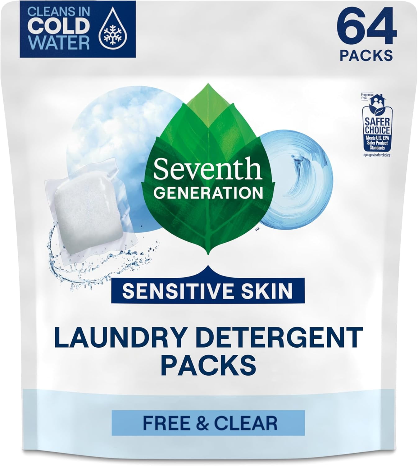 Laundry Detergent Packs, Free & Clear, Made for Sensitive Skin, EPA ...