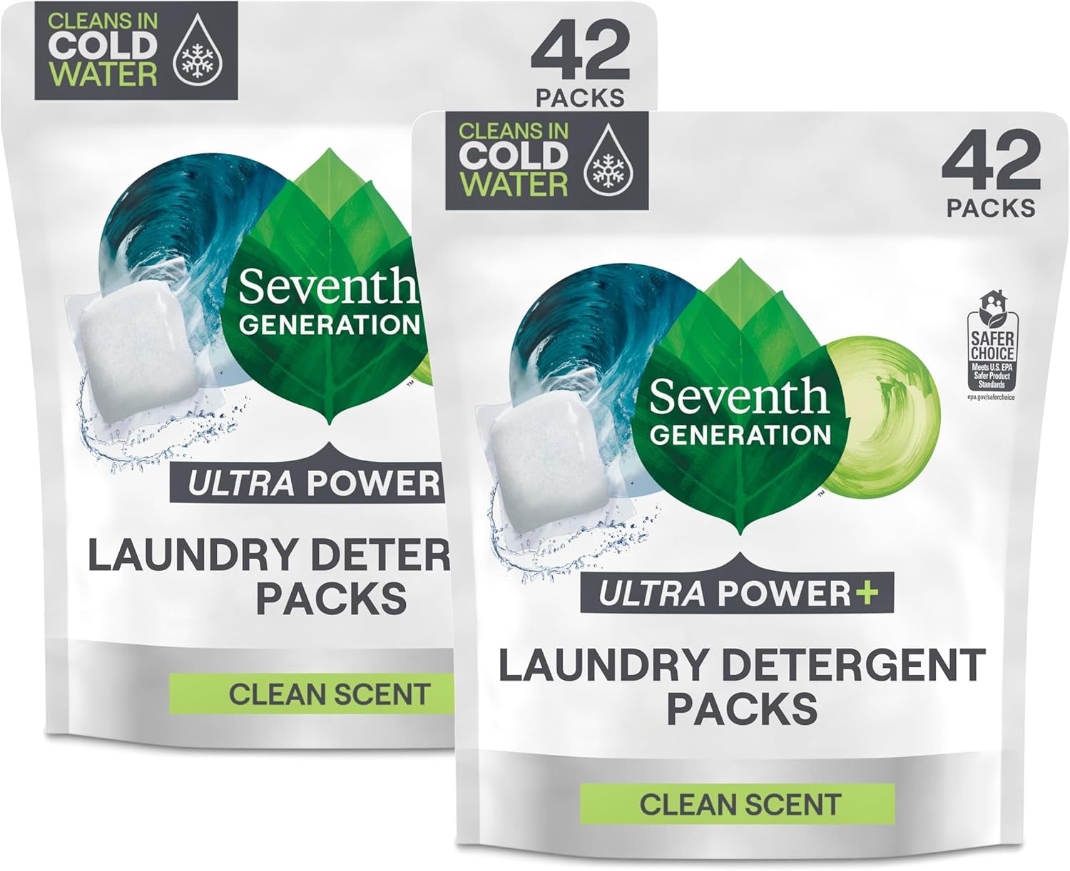 Laundry Detergent Packs, Ultra Power+, Clean Scent, EPA Safer Choice ...