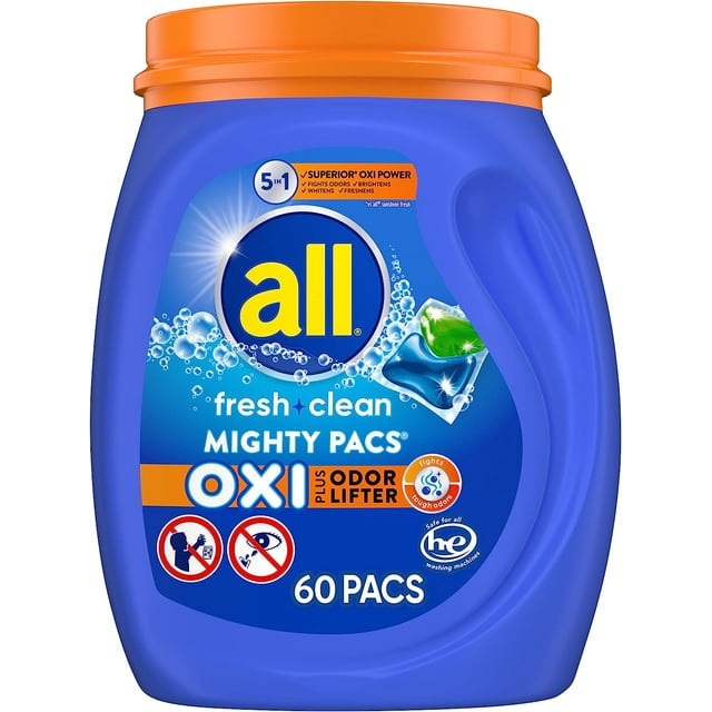 Laundry Detergent Pacs, Fresh Clean Oxi plus Odor Lifter, 60 Count ...