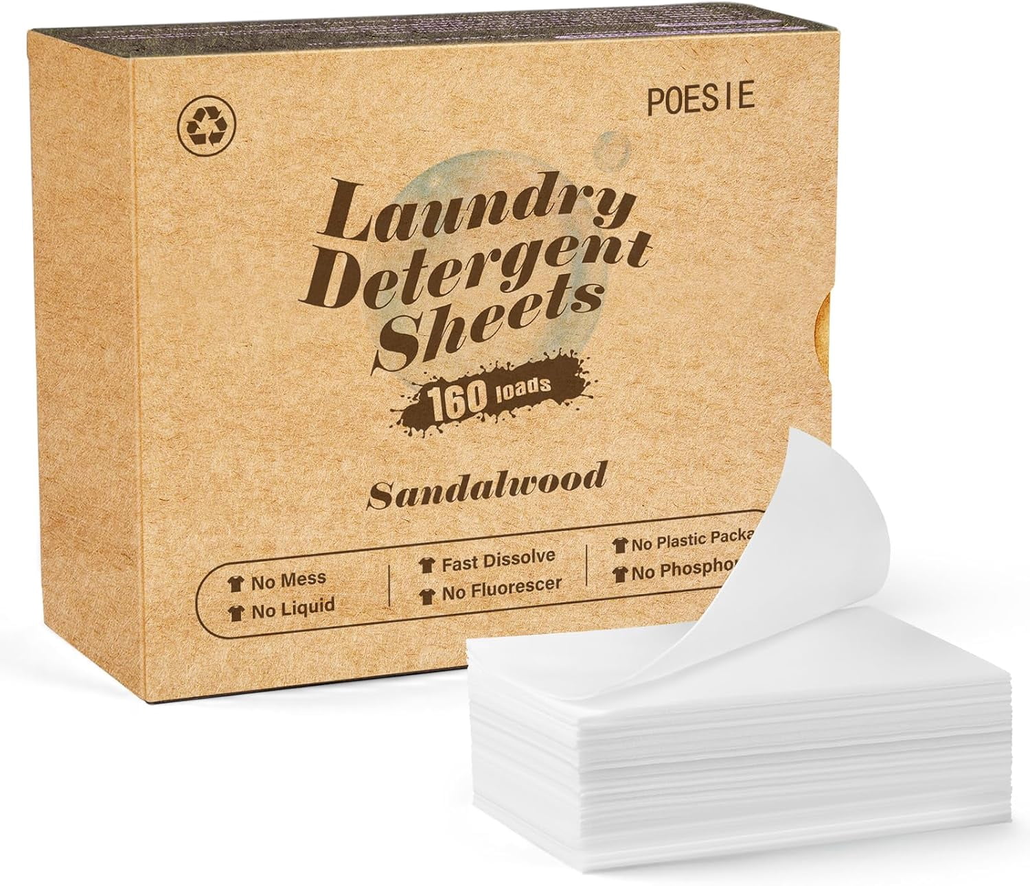 Laundry Detergent Sheet Sandalwood Scent 160 Sheets Non Plastic Washing ...
