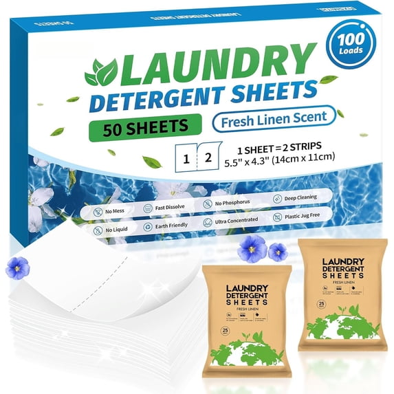 Laundry Detergent Sheets - 100 Loads (50 Sheets) Linen Scent ...