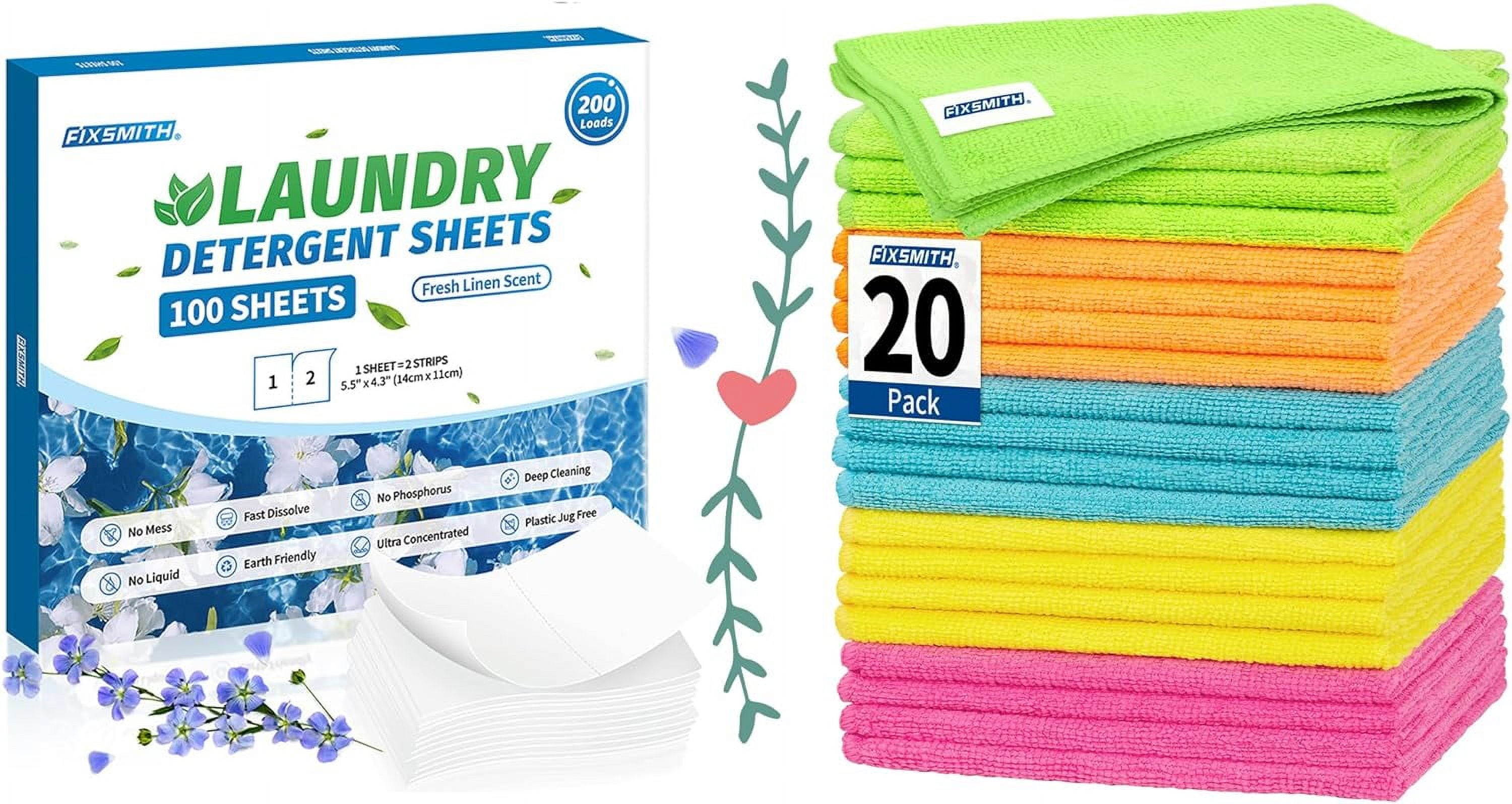 Laundry Detergent Sheets - 200 Loads (100 Sheets) & Microfiber Cleaning ...