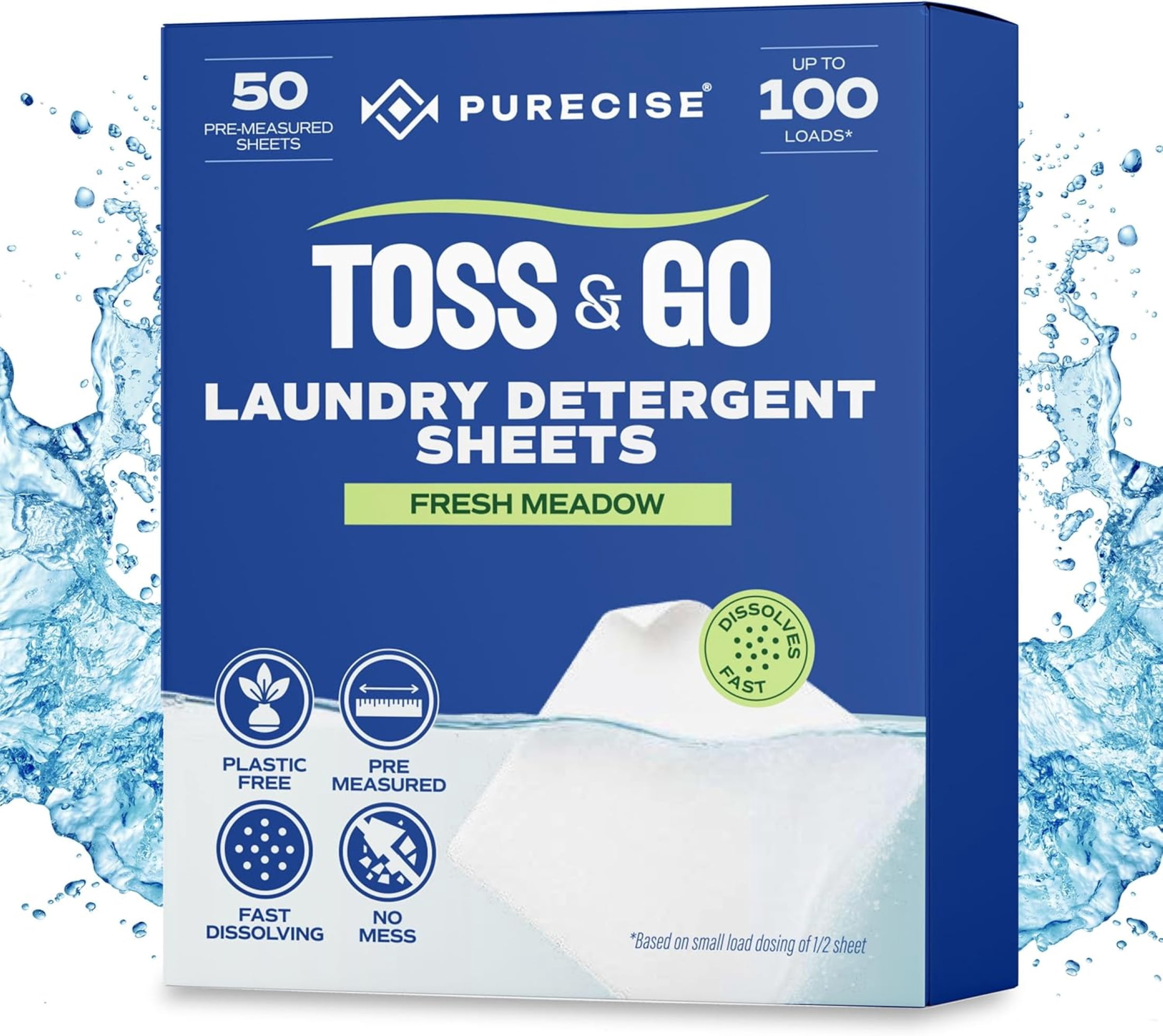 Purecise Toss & Go Laundry Detergent Sheets Eco Friendly 50 Count Up to ...