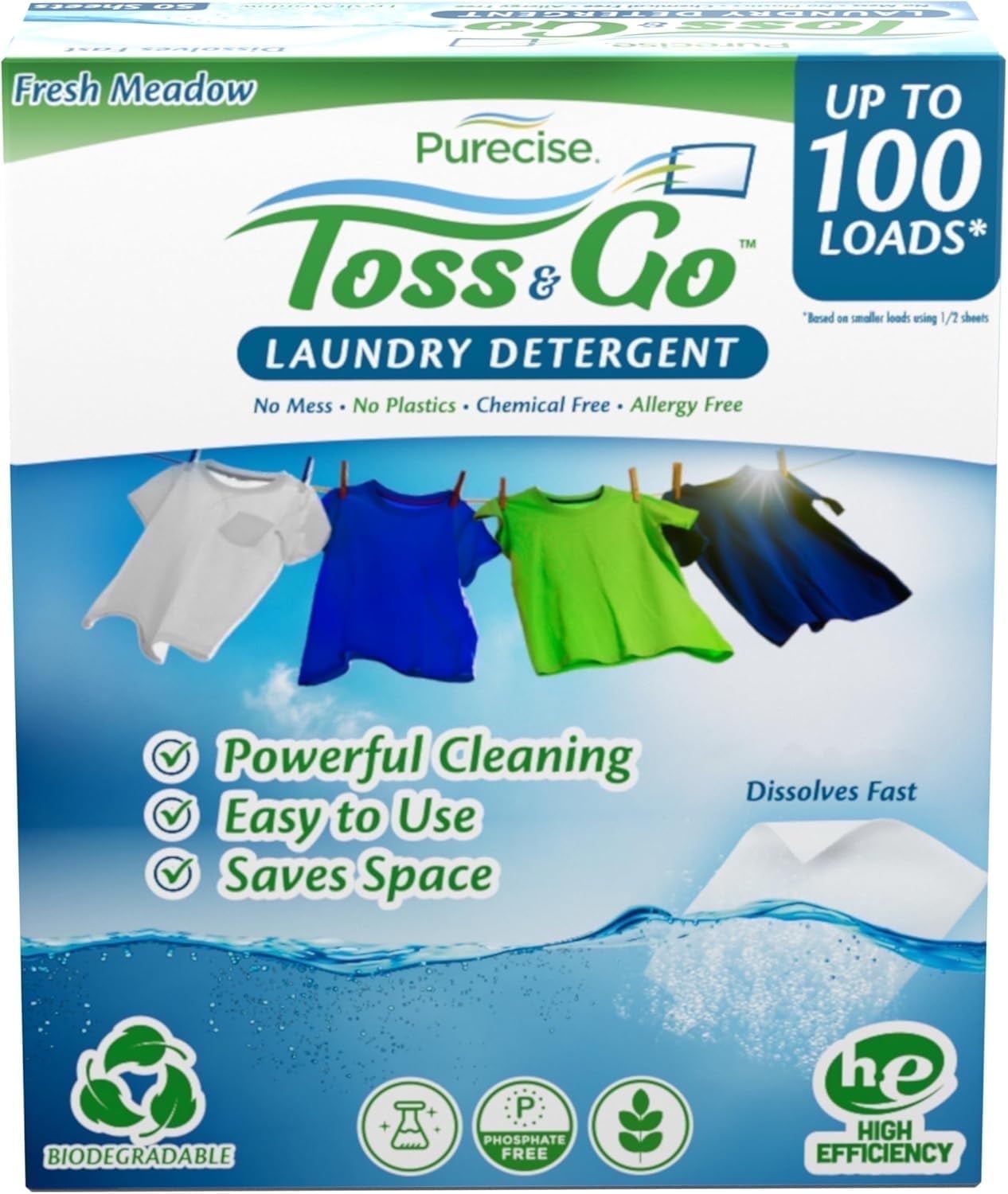Purecise Toss & Go Laundry Detergent Sheets Eco Friendly 50 Count Up to ...