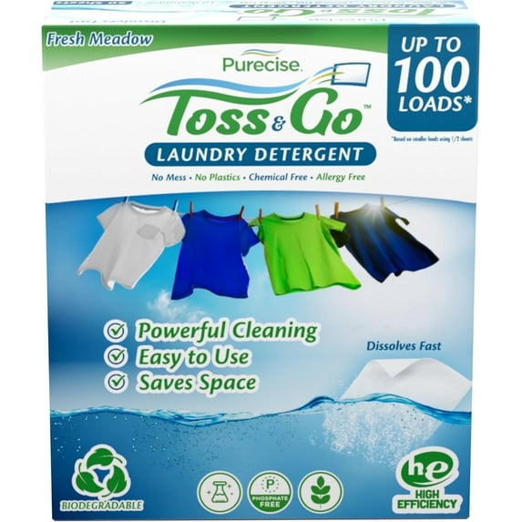 Purecise Toss & Go Laundry Detergent Sheets Eco Friendly 50 Count Up to ...