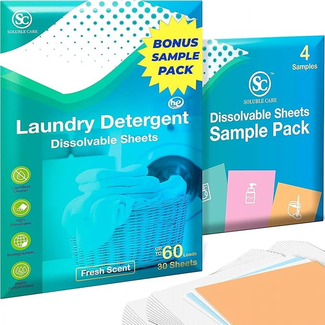 Laundry Detergent Sheets + Bonus Free Sample Pack with Toilet, Floor ...