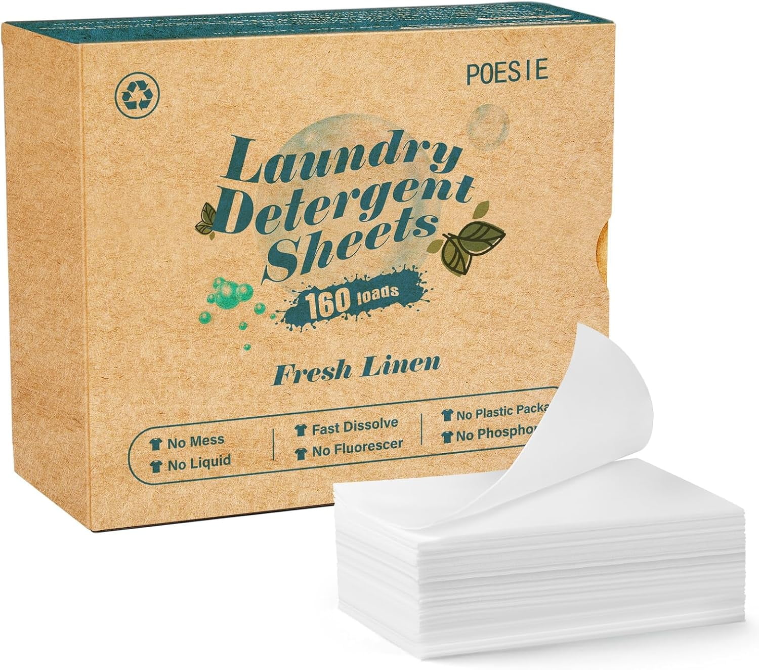 Laundry Detergent Sheets Fresh Linen Scent 160 Sheets 80 Large Loads ...