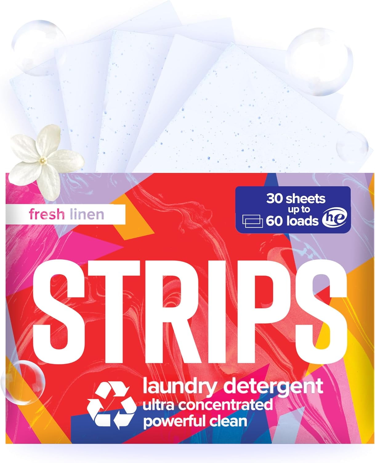 Laundry Detergent Sheets Fresh Linen Scented (30ct, 60 loads) Eco ...