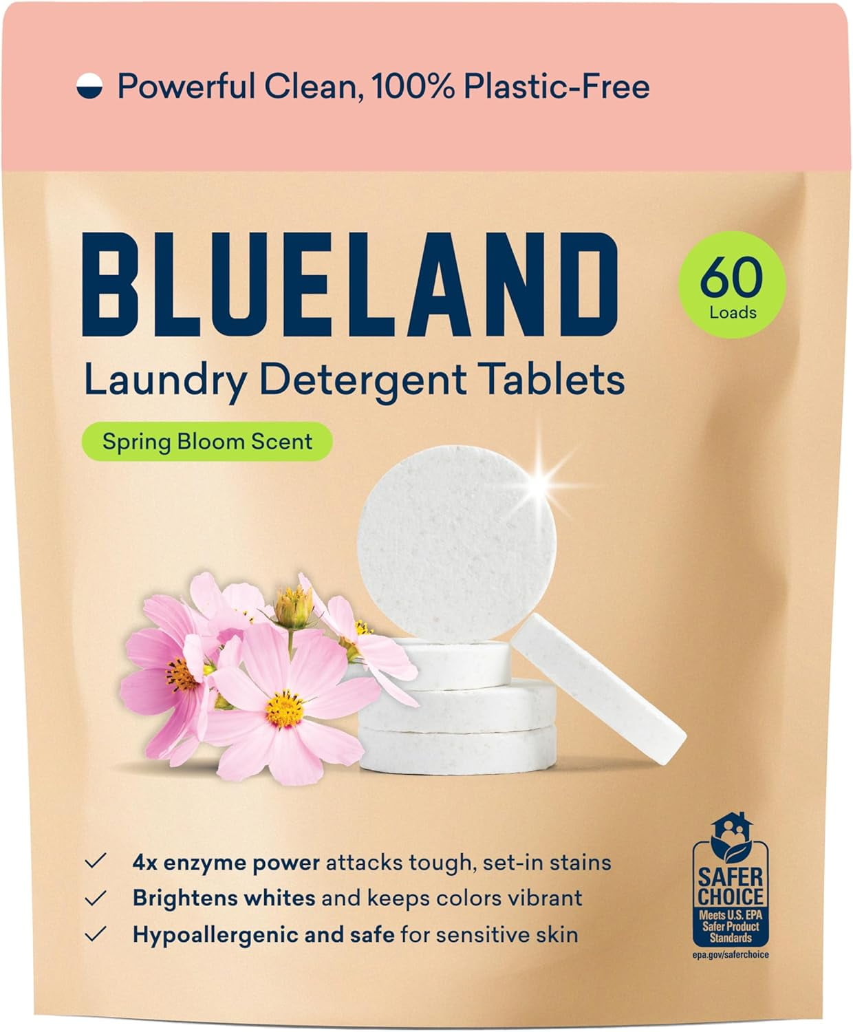 Laundry Detergent Tablets, 60 Count, Spring Bloom Scent, Plastic-Free ...