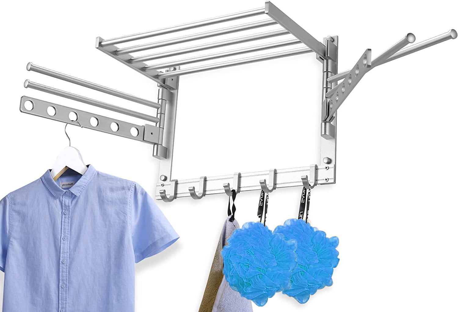 Laundry Drying Rack with 6 Swing Arms, Wall Mounted Wash Drying Rack, 2 ...