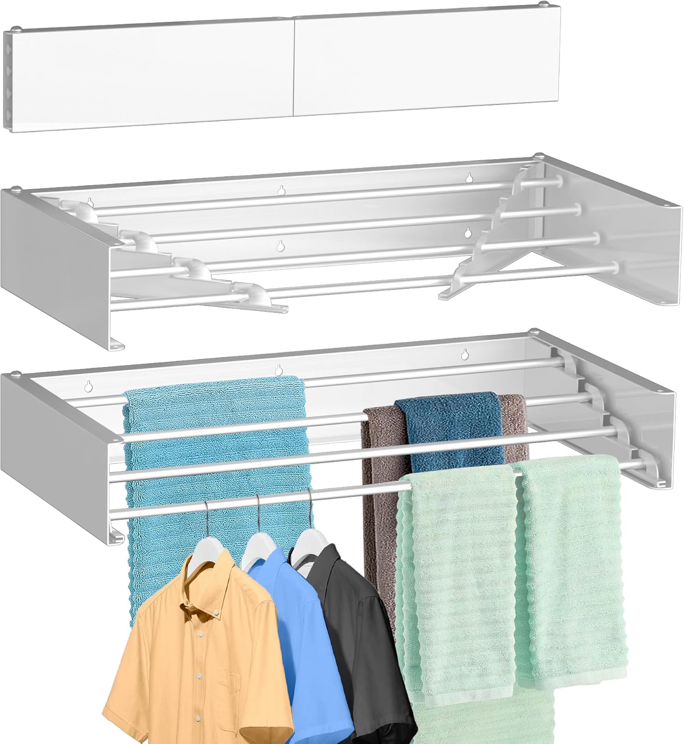 Laundry Drying Rack Wall Mounted Clothes Drying Rack Collapsible with 4 ...