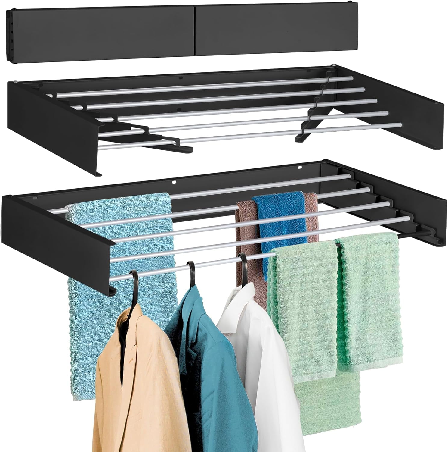 Laundry Drying Rack Wall Mounted Clothes Drying Rack Collapsible with 5 ...