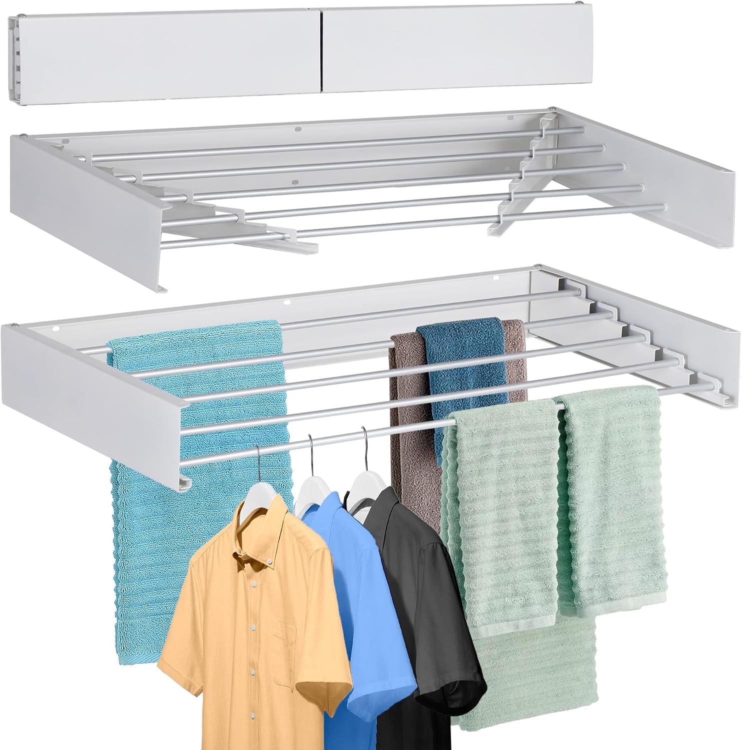 Laundry Drying Rack Wall Mounted Clothes Drying Rack Collapsible with 5 ...