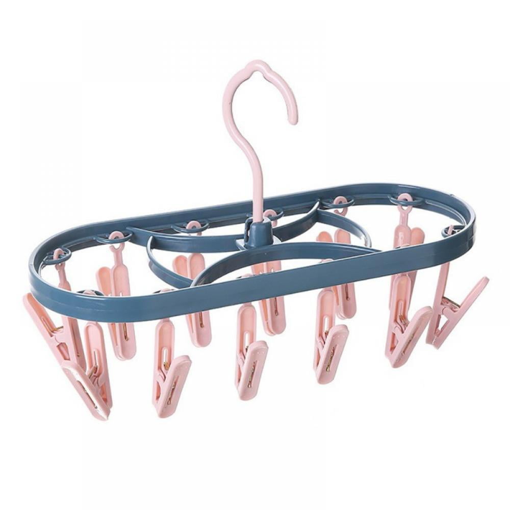 Laundry Drying Rack Windproof Clothes Hanger with 12 Clips for Drying ...
