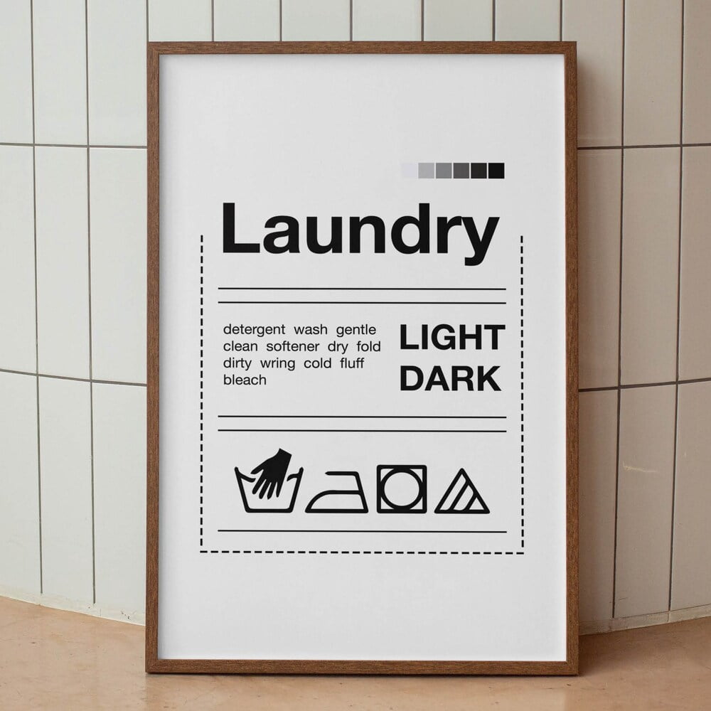Laundry Guide Print Wash Room Art Laundry Wall Art Decor Black + White ...