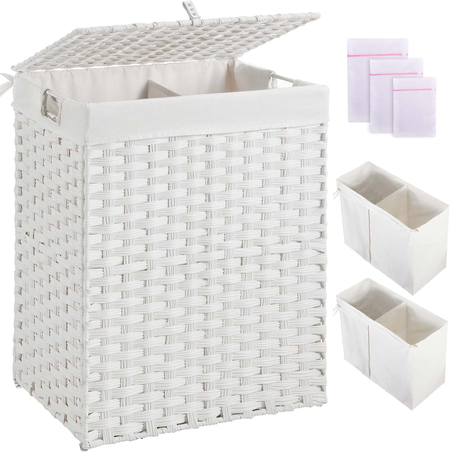 Laundry Hamper with 2 Removable Liner Bags，90L Divided Clothes Hamper ...