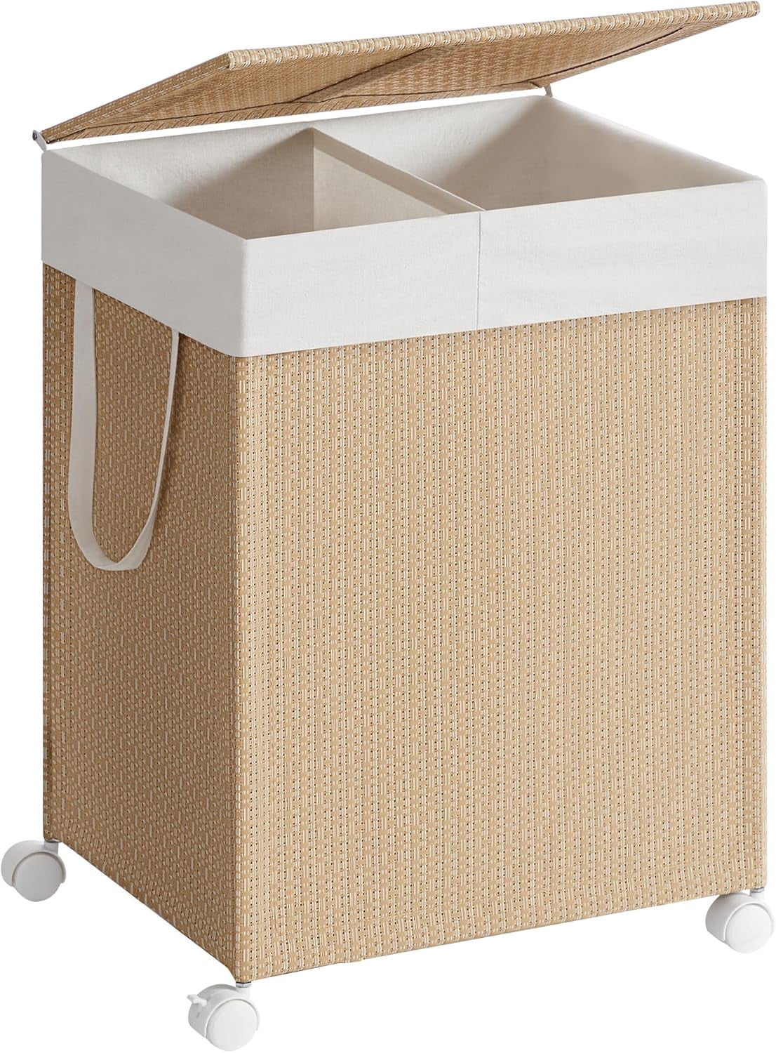Laundry Hamper with 2 Section, 100 L Large Rolling Laundry Basket with ...