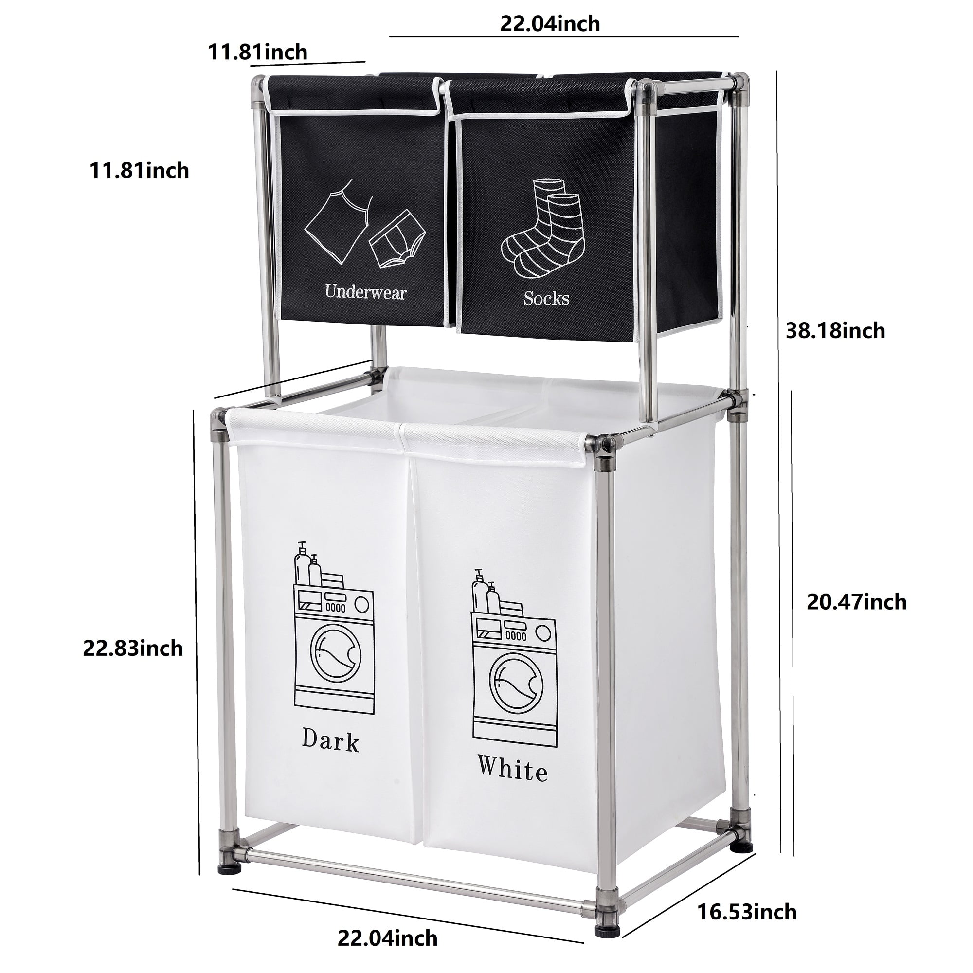 Laundry Hamper 2 Tier Laundry Sorter with 4 Removable Bags for ...