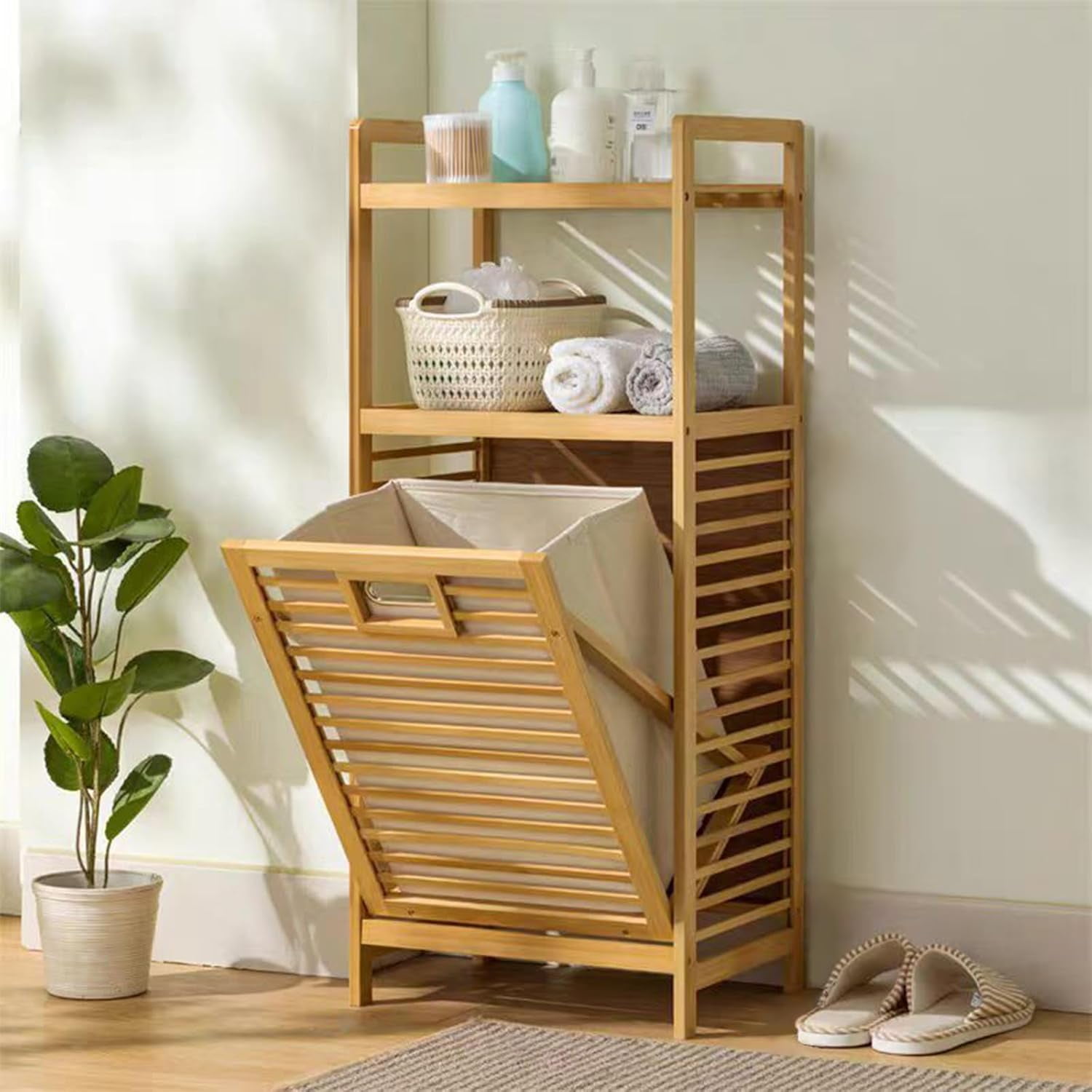 Laundry Hamper with 2-Tier Shelves & Tilt Out Basket, Laundry Baskets ...