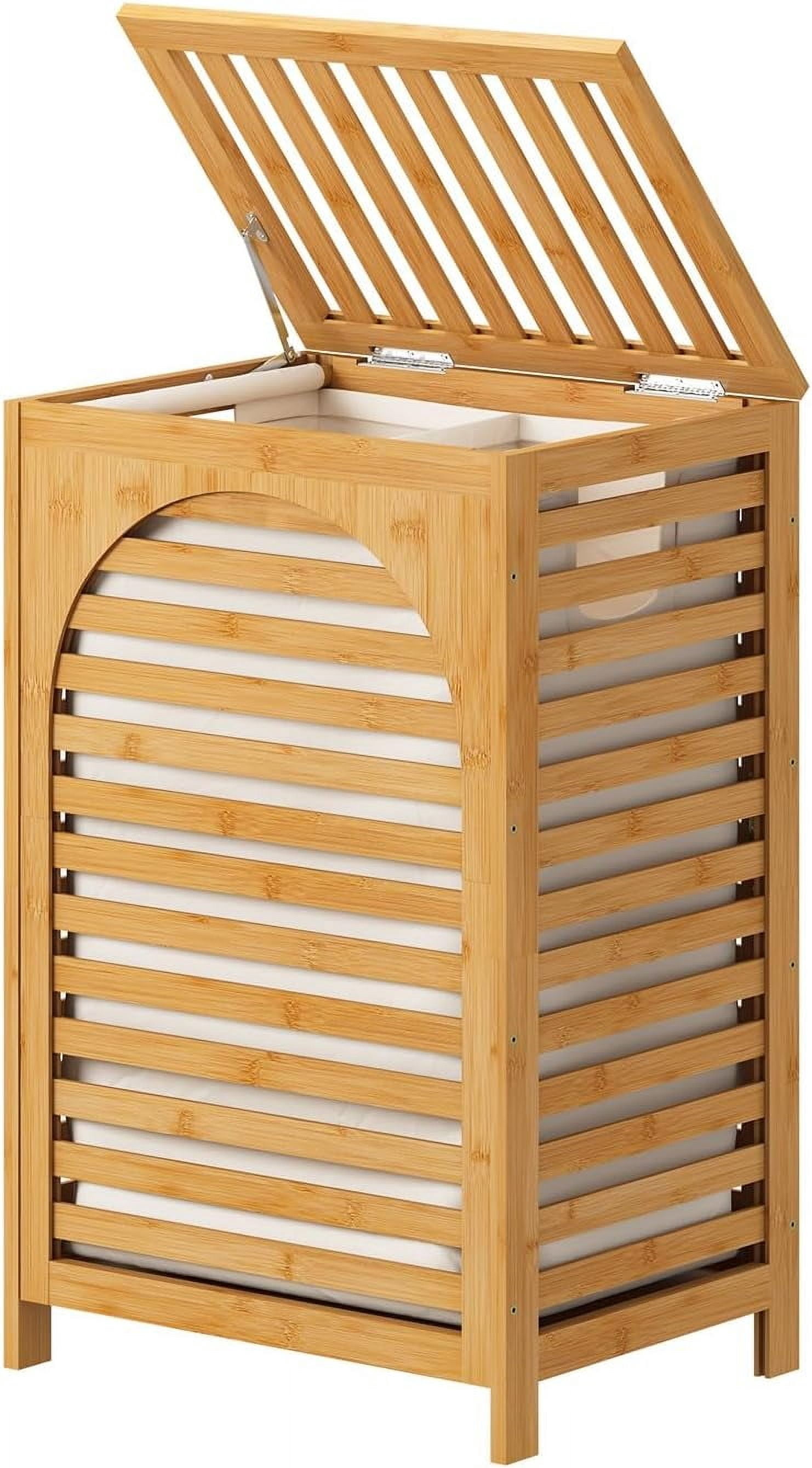 Laundry Hamper, 22.5 Gallon (85L) Bamboo Wood Clothes Laundry Basket ...