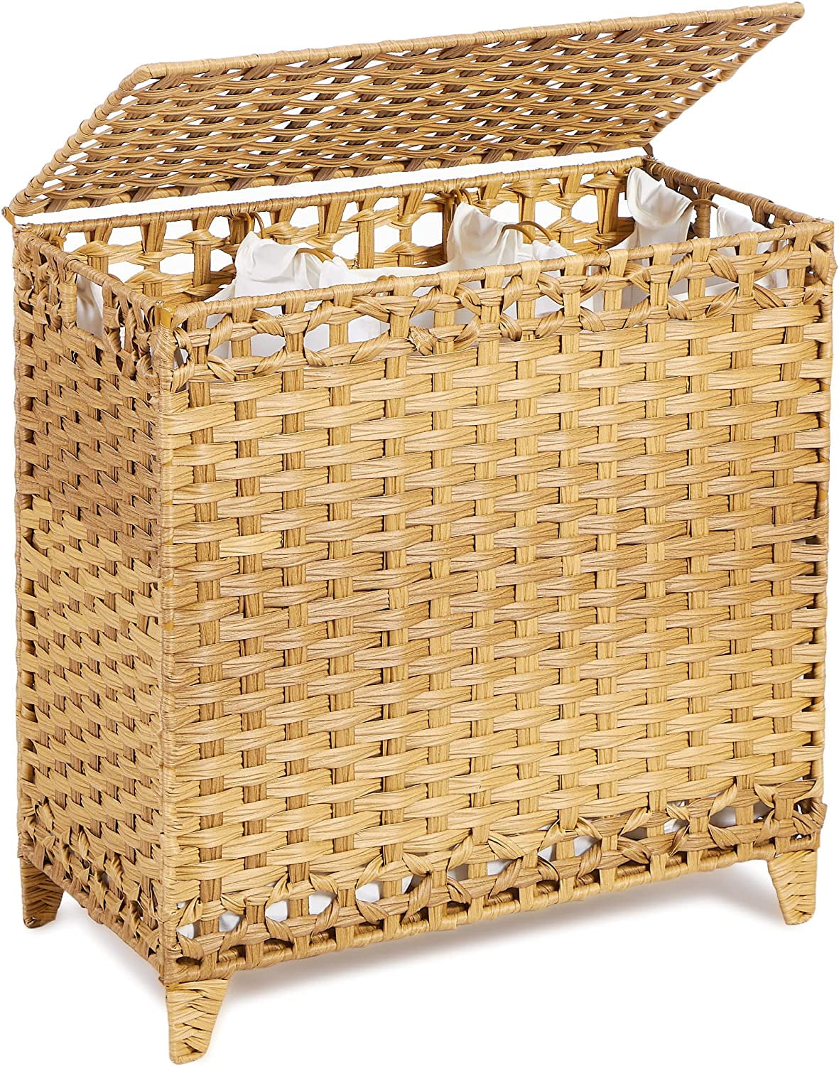 Laundry Hamper with 3 Removable Liner Bags; 132L Handwoven Rattan ...