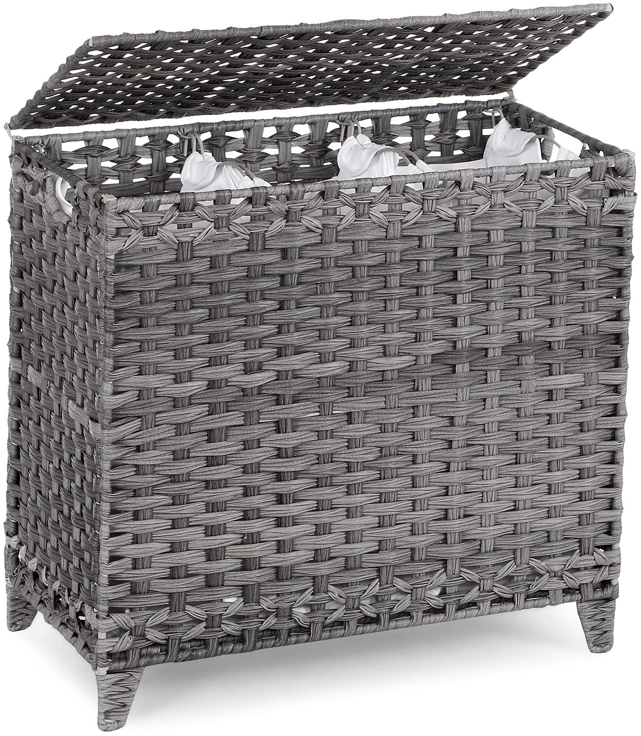 Laundry Hamper with 3 Removable Liner Bags; 132L Handwoven Rattan ...
