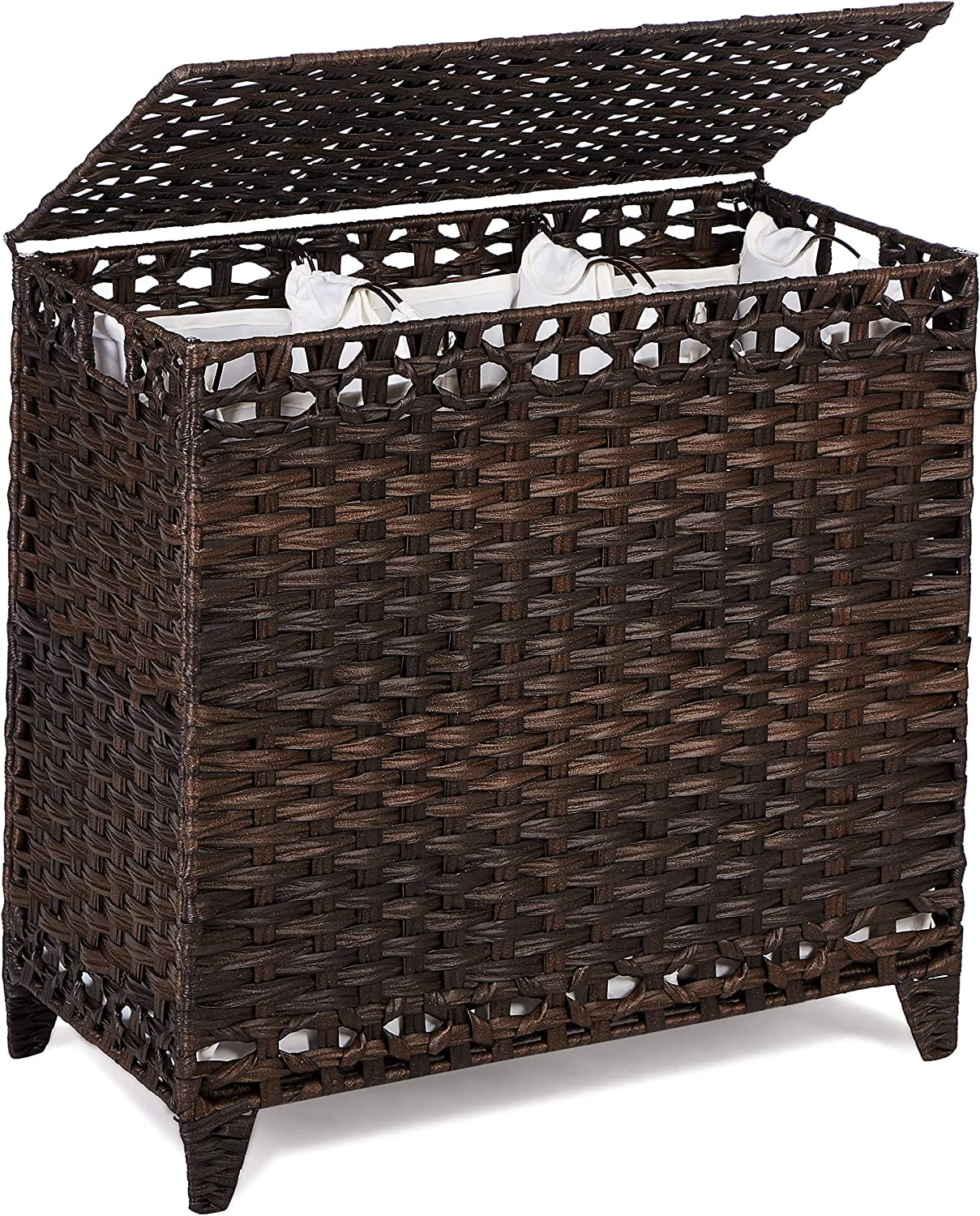 Laundry Hamper with 3 Removable Liner Bags; 132L Handwoven Rattan ...
