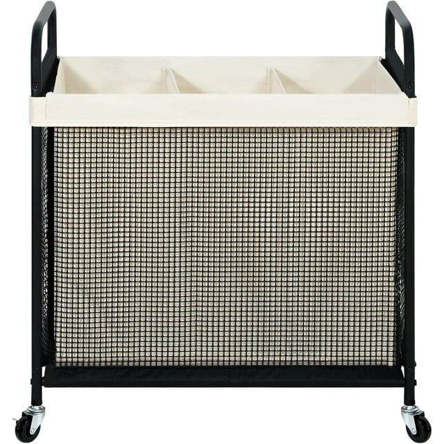 Laundry Hamper 3 Section, 120L Rolling Laundry Sorter Cart with ...