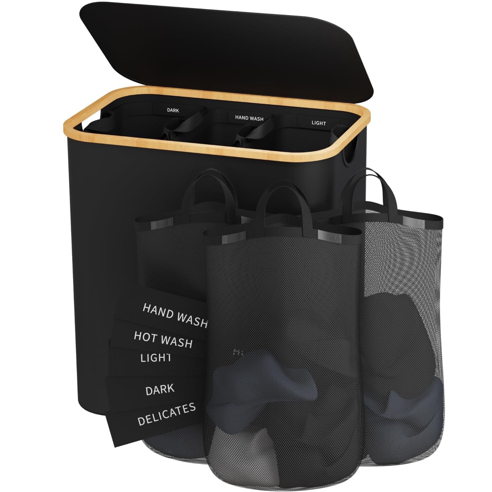 Ultimate Laundry Sorter: 145L Hamper with 3 Removable Bags & Lid ...