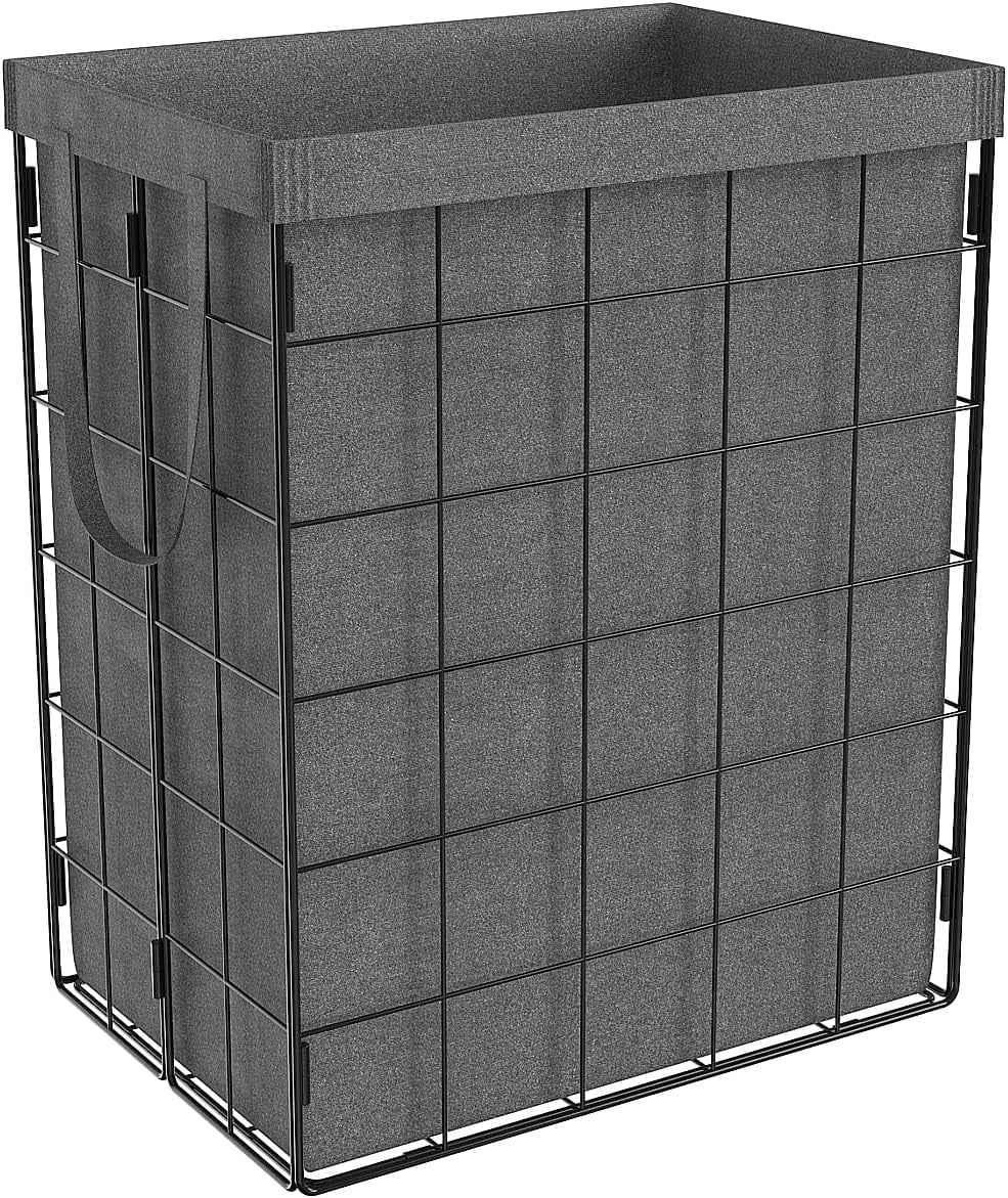 Laundry Hamper, 90L Collapsible Laundry Basket, Metal Wire Frame ...