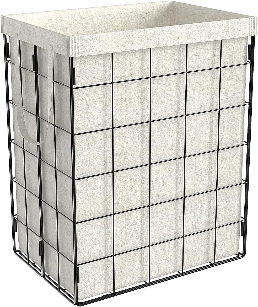 Laundry Hamper, 90L Collapsible Laundry Basket, Metal Wire Frame ...