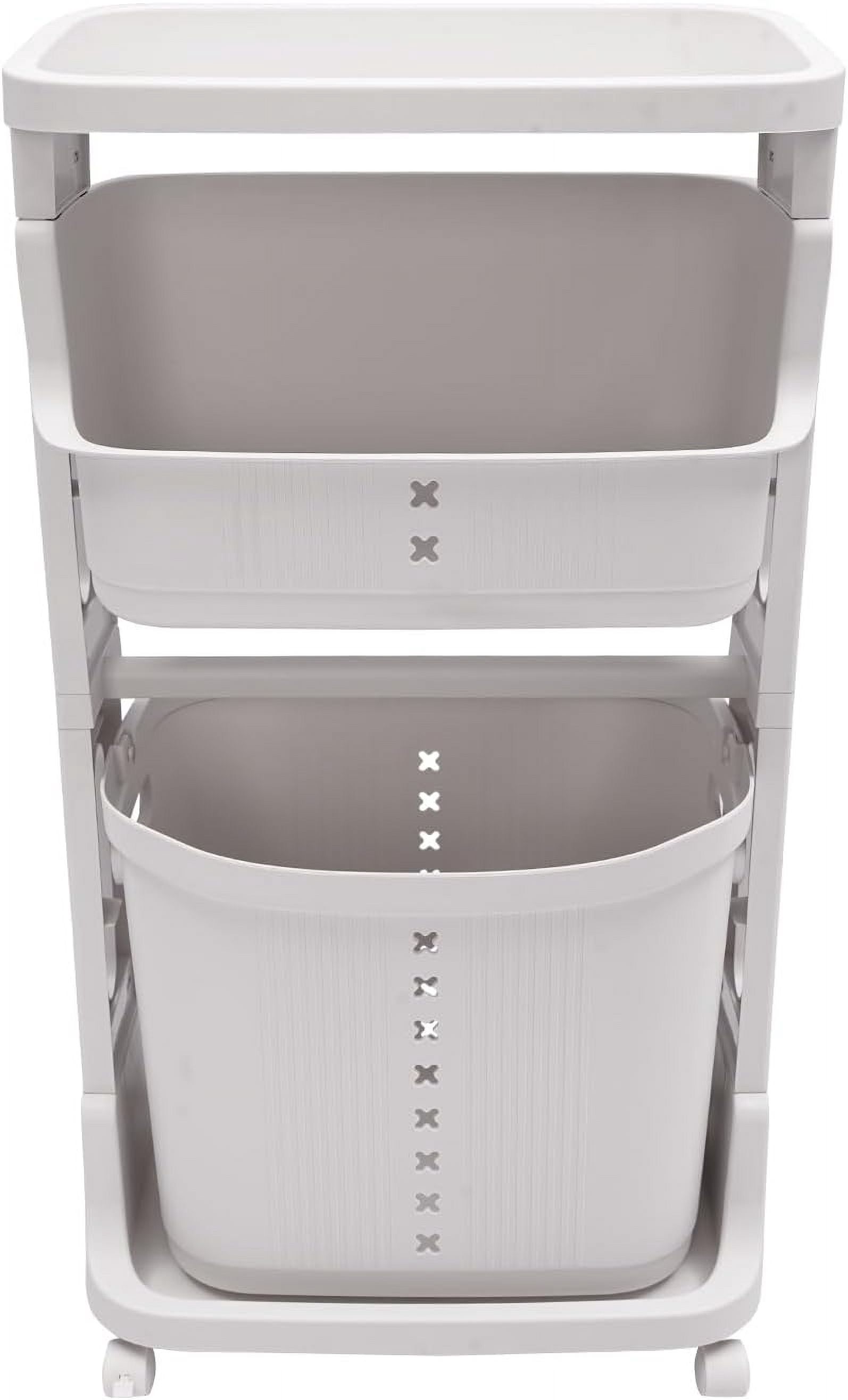 Laundry Hamper Basket, 2-Tier 3 Baskets Removable Basket Cart with ...