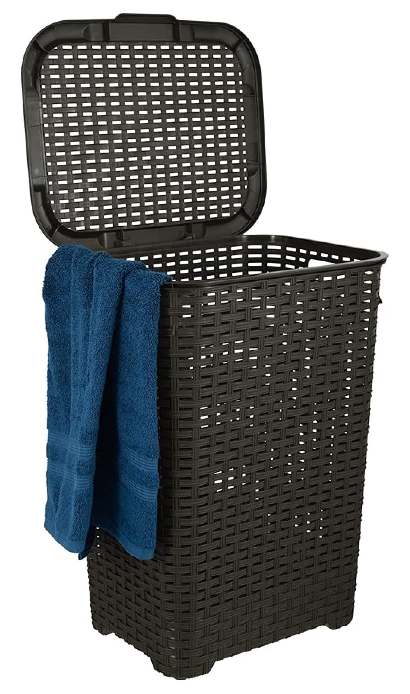 Laundry Hamper Basket With Lid 60 Liter - Deluxe Wicker Style Brown ...