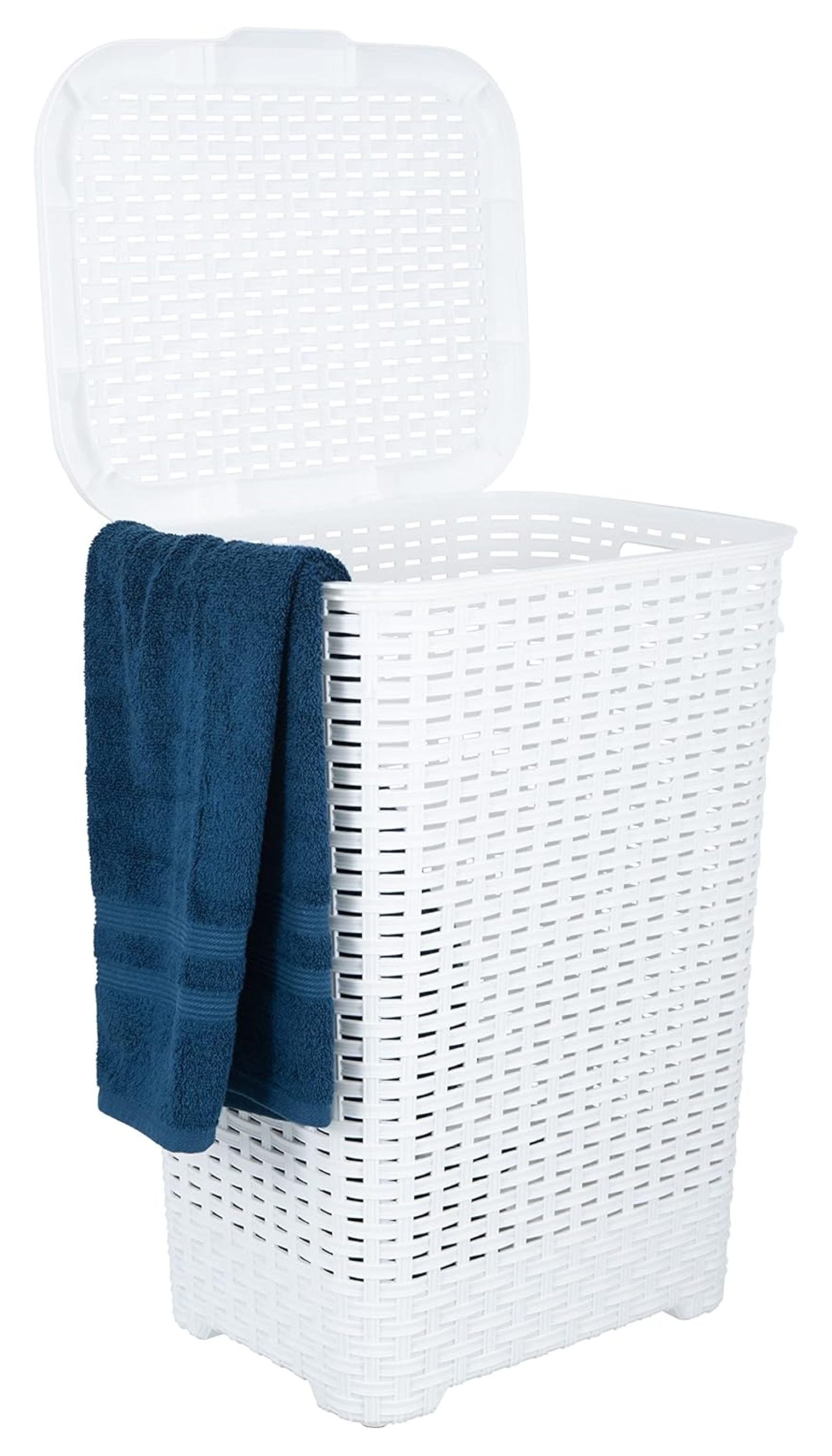 Laundry Hamper Basket With Lid 60 Liter - Deluxe Wicker Style White ...